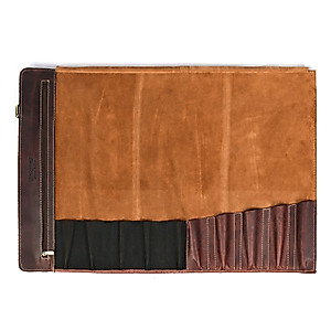 Tolredo Top Grain Buffalo Leather Chef Knife Roll Case 10 Slot and 1 Zipper Pocket for Culinary Storage Portable Bag with Detachable Shoulder Strap (Walnut, 29.5" X 20")