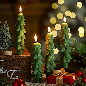 MTLEE 4 Pcs Christmas Tree Shaped Taper Candles Xmas Eve Holiday Candle Unscented Candlesticks for Christmas Party Room House Kitchen Decor Wedding Decorations Gift(Green,5 Inch)