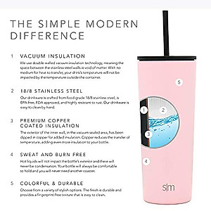 Simple Modern Insulated Tumbler with Lid and Straw | Iced Coffee Cup Reusable Stainless Steel Water Bottle Travel Mug | Gifts for Women Men Her Him | Classic Collection | 28oz | Blush