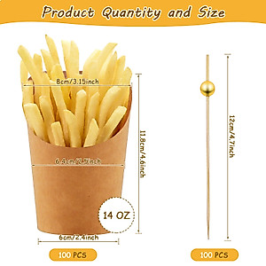 MOJIEZUO 100 PCS Individual Charcuterie Cups with 100 Wooden Toothpicks 14oz Cone Popcorn Container Disposable French Fry Holder Take Out Baking Cup