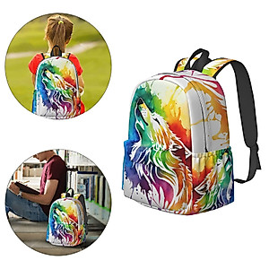 FeHuew 16 inch backpack Tie Dye Colorful Howl Wolf Laptop Backpack Full Print School Bookbag Shoulder Bag for Travel Daypack