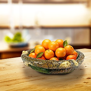 Rivers Edge Products Fruit Bowl, Fruit Basket, Decorative Bowl, Centerpiece for Tabletop, Countertop, or Dining Room Home Decor, 14 Inch Length, Spruce Branches, Pinecone