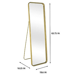 OBIOZZ Floor Mirror, Full Body Mirror Full Length Mirror Standing Gold Rounded Frame with Floor Stand Wrought Iron Full- Body Length Mirror Dressing Mirror for Bedroom Living Room