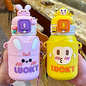 NCDUANSAN 550ML Kawaii insulated water cup 316 stainless steel cute girl outdoor bottle portable straw drinking bottle (pink)