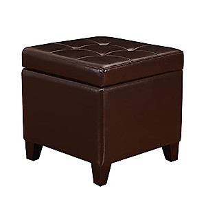 Joveco 18" Storage Ottoman PU Bonded Leather Tufted Square Footrest with Hinged Lid, Cube Footstool Seat for Living Room Bedroom (Brown)