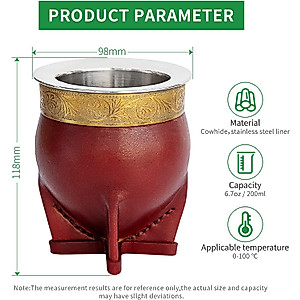 304 Stainless Steel Argentina Yerba Mate Cup With Straw Tea Gourd Mug One Bombilla Mate (Straw) a Cleaning Brush (Brown)