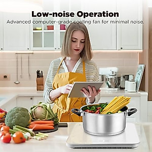 Portable Induction Cooktop, Countertop Induction Burner 0.9" Ultra-thin, Low Noise, 1200W Induction Hot Plate with Multi-safety Protection, 10 Power Setting, Timer, 110~120V White