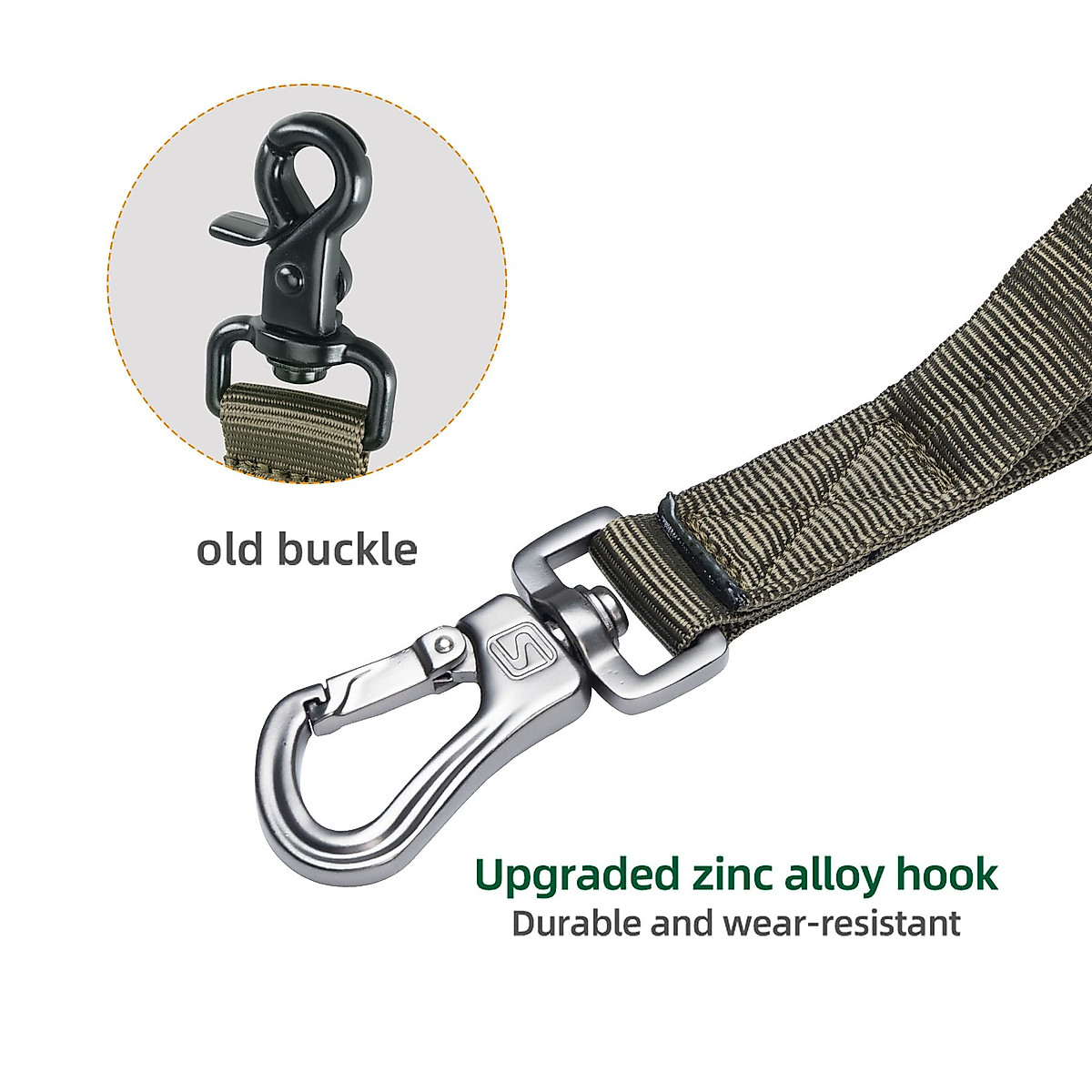 Excellent Elite Spanker Tactical Bungee Dog Leash Military Adjustable Dog Leash Quick Release Elastic Leads Rope with 2 Control Handle(Ranger Green)