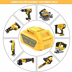 JUNWOOD 2Pack 8.0Ah Lithium Replacement for Dewalt 20V Battery Max XR Cordless Tools DCB180 DCB205 DCB206 DCB206-2 DCB200 DCB204 DCB204BT-2 DCB203 DCB201 DCB207