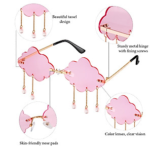 2 Pairs Tassel Clouds Shaped, Rimless Men Women 90s Disco Sunglasses (Light Blue, Pink)
