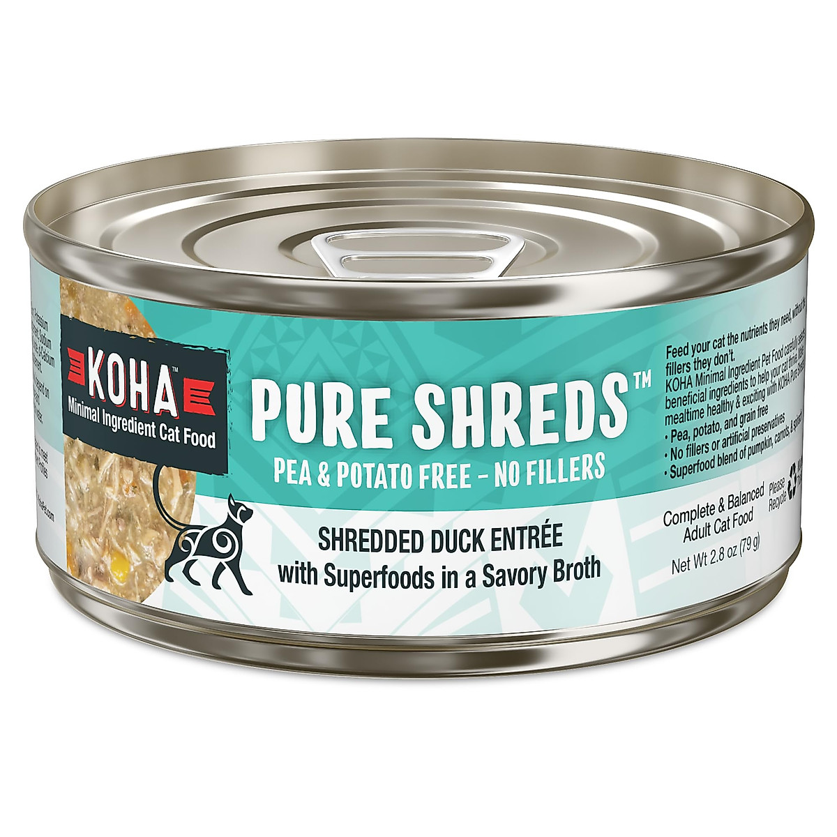 KOHA Pure Shreds Duck Entrée for Cats, Single Meat Wet Cat Food 2.8oz Cans (Pack of 24)
