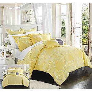 Chic Home 8 Piece Sicily Oversized Overfilled Comforter Set, King, Yellow