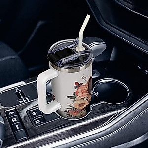 WYUSPGK 40oz Stainless Steel Car Mug, Yorkie Floral Print Travel Mug, Double-Wall Insulated with Straw, Perfect for Car, Office, Outdoor