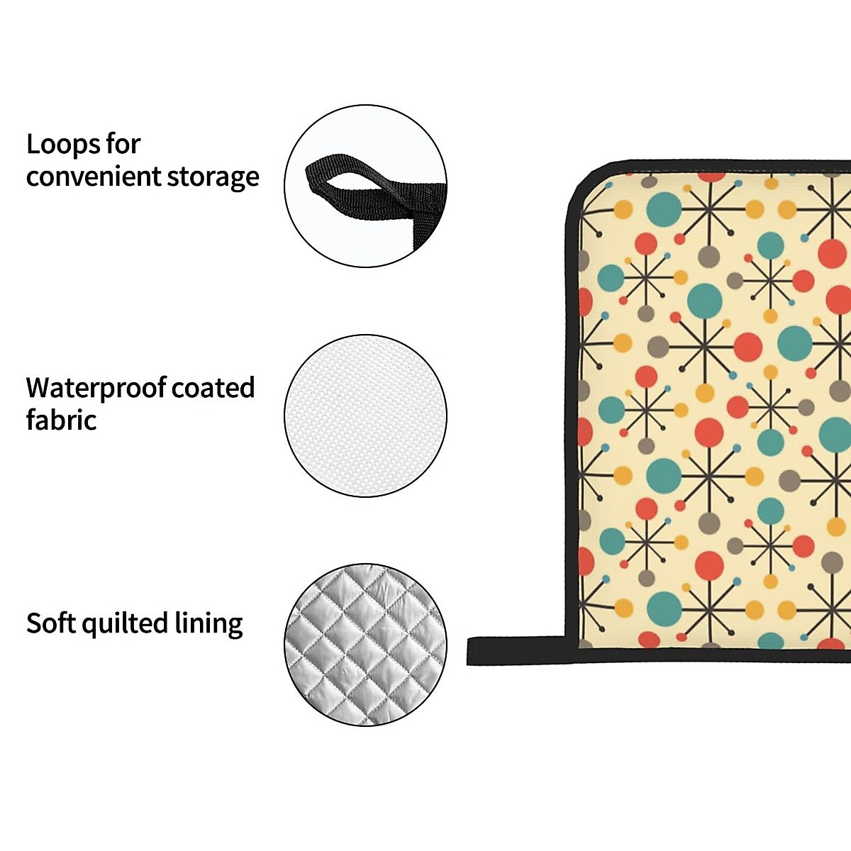 Retro Mid Century Fifties Modern Atomic Oven Mitts and Pot Holders Heat Resistant 4 Pcs Sets Waterproof Non-Slip for BBQ Cooking Baking Grilling