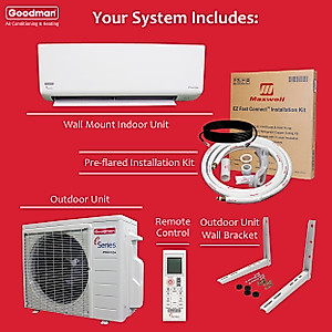 Goodman 18,000 BTU 18 SEER2 Ductless Mini Split Inverter Heat Pump System with Maxwell 15-ft Installation Kit and Wall Mounting Bracket (230v)