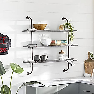 Deco 79 Wood 3 Shelves Wall Shelf, 38" x 10" x 39", Gray