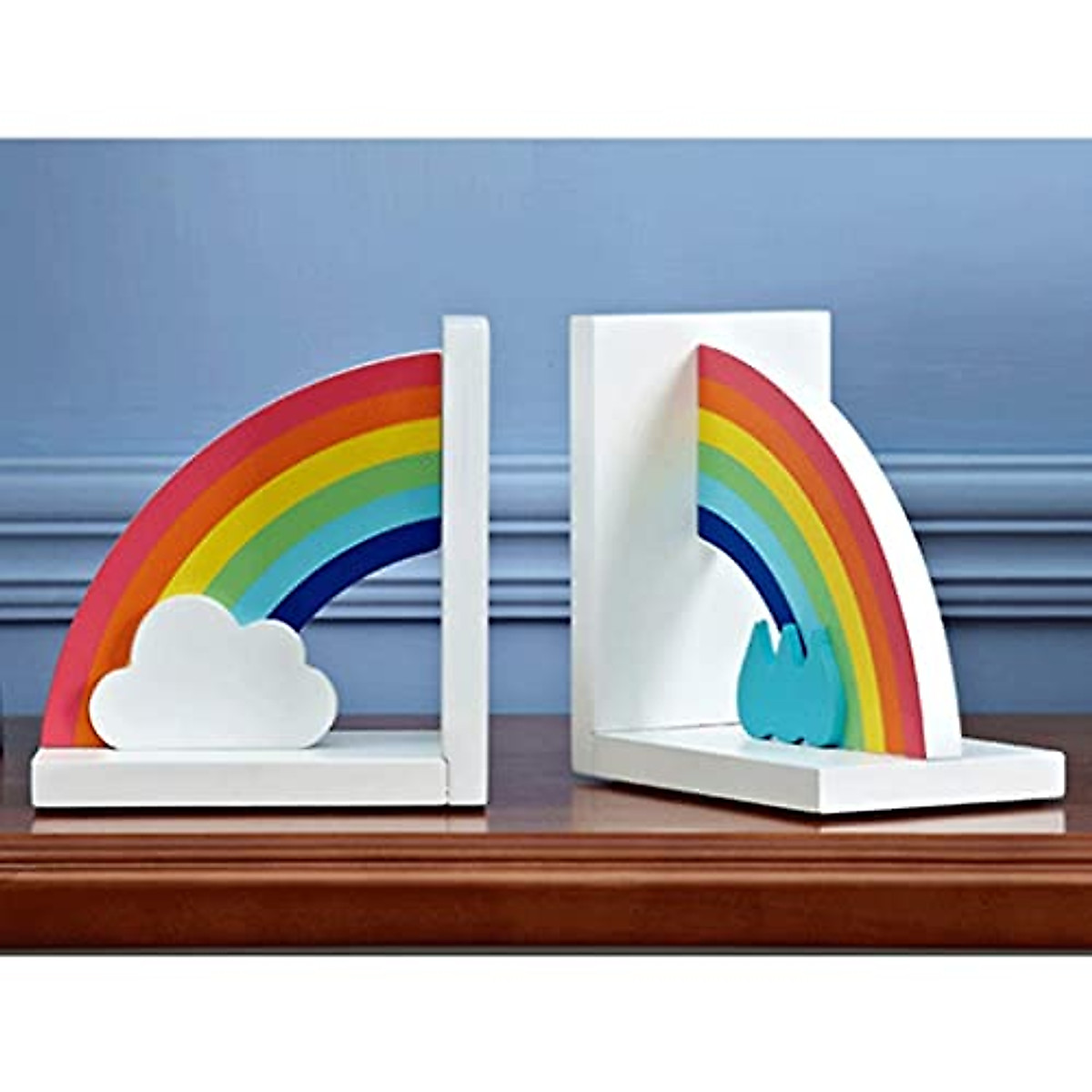 Tbkoly Rainbow Wood Bookend Book Ends Economy Universal Nonskid Heavy Duty Bookend Shelves Office Bookend Book EndNatural