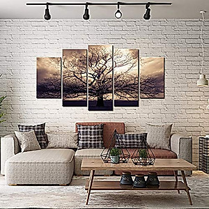 sechars - 5 Piece Large Canvas Wall Art Sepia Tree of Life Picture Photo Art Print on Canvas Mysterious Fantasy Forest Artwork for Home Office Living Room Decor Gallery Wrap Ready to Hang