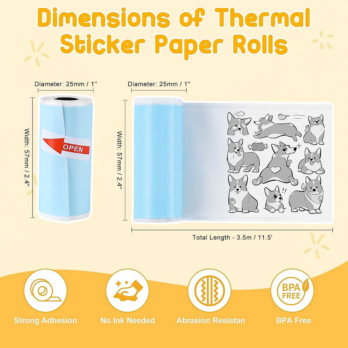 cudinham 10 Rolls Mini Printer Paper, Thermal Pocket Printer Paper Rolls, 57 X 25mm Inkless Self-Adhesive Printable Sticker Compatible with Most Series Printers Portable Thermal Printers