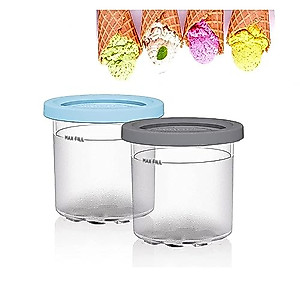 EVANEM 2/4/6PCS Creami Deluxe Pints, for Ninja Creami Pint Containers,16 OZ Creami Pint Containers Airtight,Reusable Compatible with NC299AMZ,NC300s Series Ice Cream Makers,Gray+Blue-2PCS