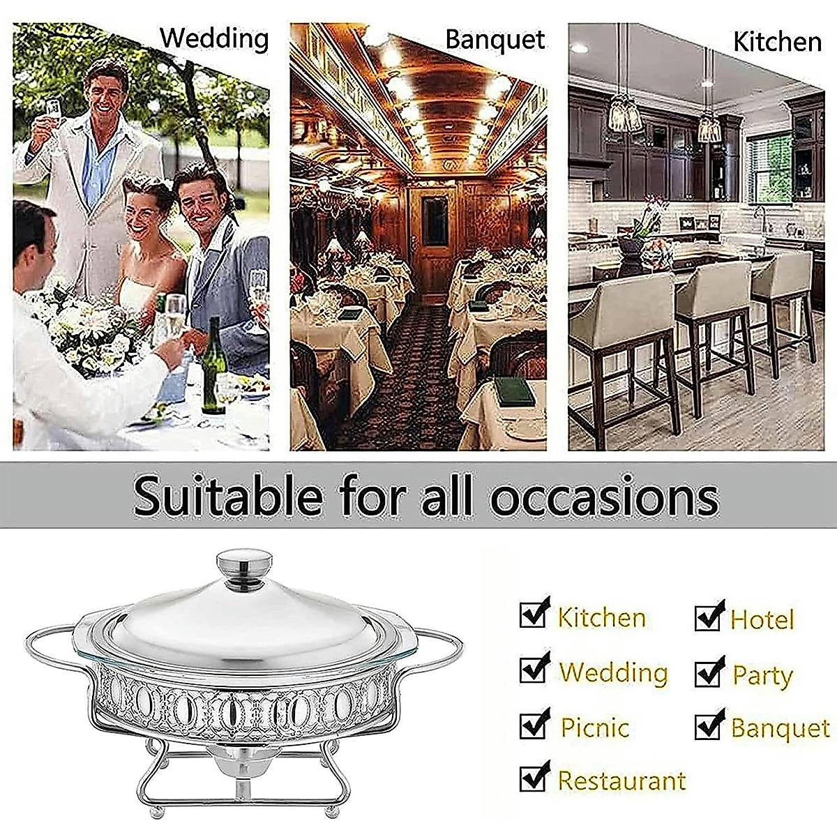 Chef Chafing Dish Buffet Set, Stainless Steel Chafer and Buffet Warmers Sets, Catering Buffet Mini Hot Pot Outdoor Picnic Household (Silver)