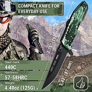 Bundle of 2 Items - Pocket Folding Knife - Military Style - Folding Knives - Tactical Knife - 3,5" Blade Pocket Knife - Sharp Folding Knives for Men Women - Gray EDC Knife with Pocket Clip - Gifts