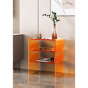 Clear Acrylic 3-Tier End Table/Nightstand – Sleek Bedside Storage with Durable Design, Perfect for Bedrooms, Living Rooms, or Modern Interiors – Ideal as a Bedside Table or Sofa Side Piece (Orange)