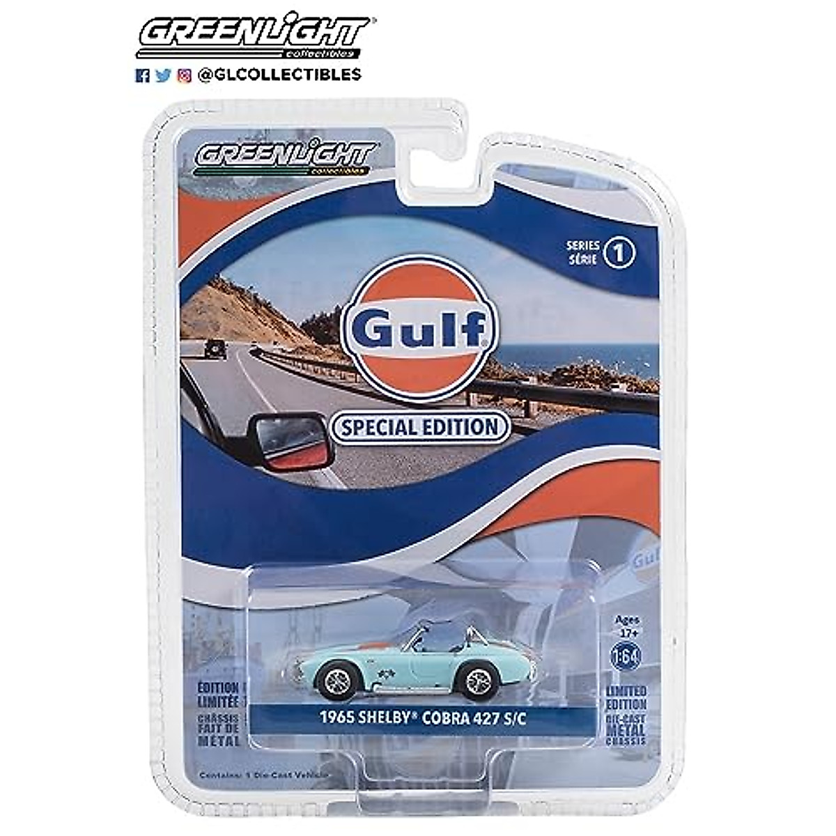 Greenlight 41135-A Gulf Oil Special Edition Series 1-1965 Shelby Cobra 427 S/C 1/64 Scale