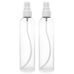 BRIGHTFROM Fine Mist Spray Bottles 8 OZ, Empty Refillable Containers - Essential Oils, Disinfectant Spray, Water 2 PACK (Clear, White Mist)