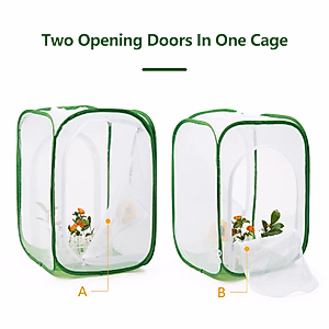Two Doors Large Monarch Butterfly Habitat, Insect Mesh Cage, Caterpillar Enclosure Terrarium Pop-up (24 x 24 x 36 inches)