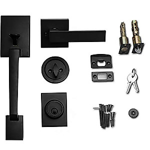 Berlin Modisch Single Cylinder HandleSet with Lever Door Handle (for Entrance and Front Door) Reversible for Right and Left Handed and a Single Cylinder deadbolt Handle Set Iron Black Finish