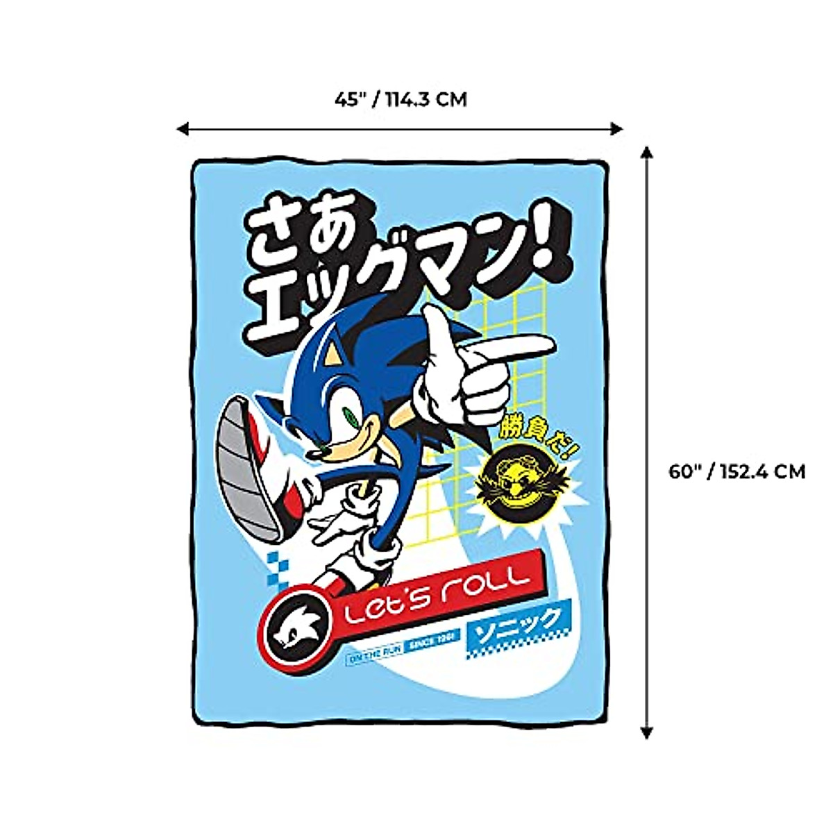 JUST FUNKY Sonic The Hedgehog Fleece Throw Blanket | Sonic Blanket | Sonic Blanket for Boys |45 x 60 Inches | Featuring Sonic The Hedgehog Let's Roll | Bed Couch Room décor | Officially Licensed