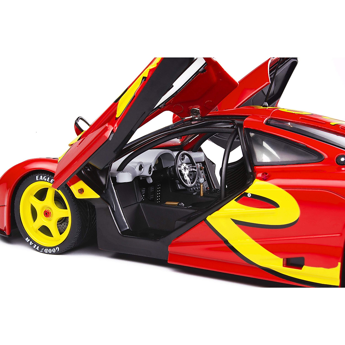1996 McLaren F1 GTR Short Tail Launch Livery Red with Yellow Graphics 1/18 Diecast Model Car by Solido S1804102