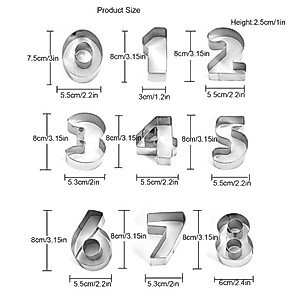 Xoutuo 9 Pieces 3 inch Large Number Cookie Biscuit Cutters 9 Piece Set, Stainless Steel Numbers Cutter Kitchen Baking Tool for Spelling the Numbers Birthday or Anniversary