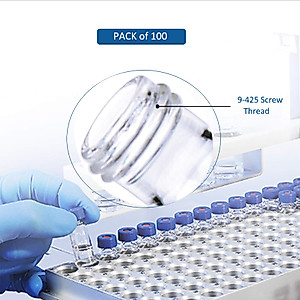 ALWSCI 2 ml Clear Autosampler Vial, HPLC Vial with Writing Area, 9-425 Screw Cap, 9 mm Blue PTFE & White Silicone Liner, 100pcs/pk