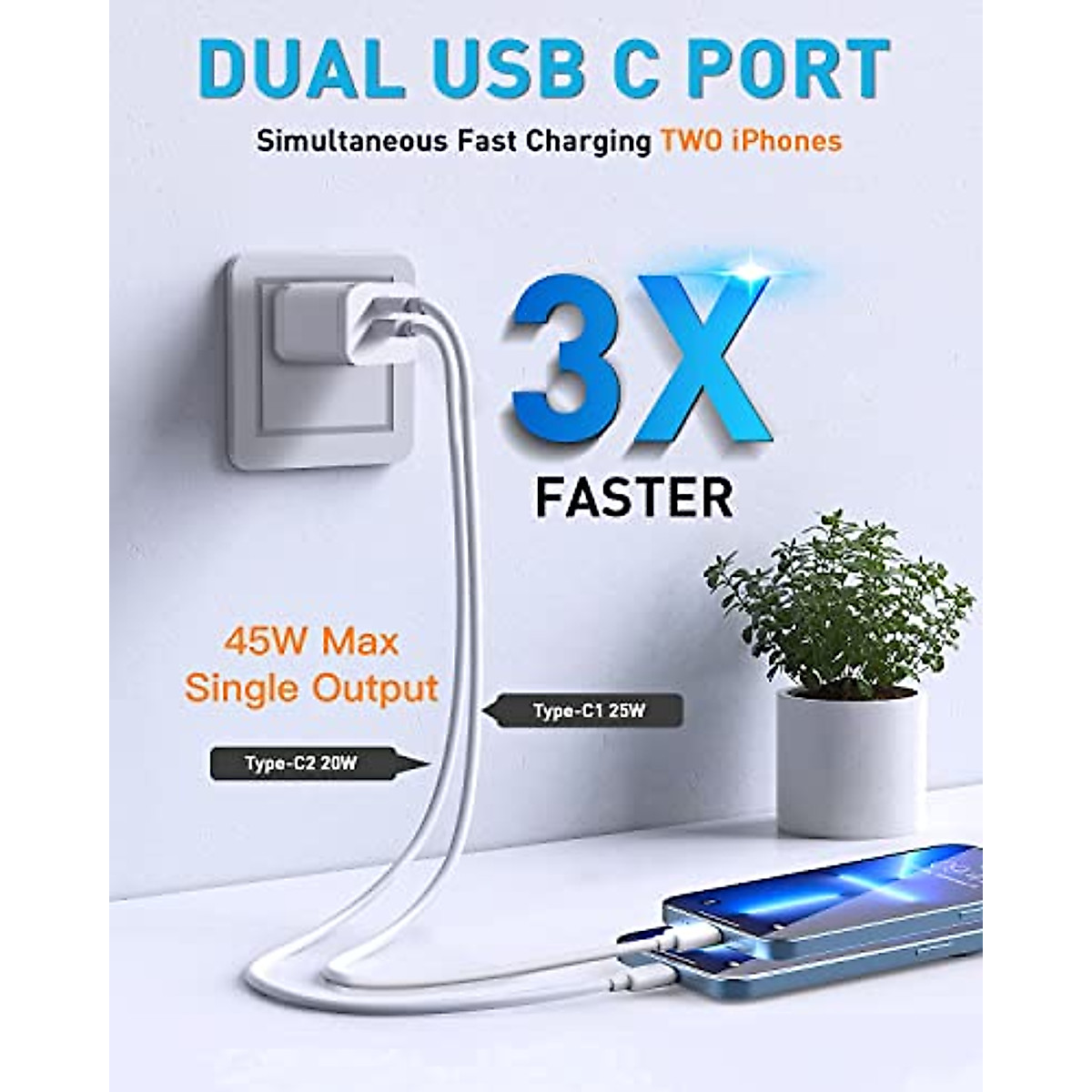 AICase 45W Super Fast USB-C Wall Charger,for Samsung Galaxy S22 Ultra,45 Watt Dual Type C Charging Block GaN Charger for Samsung S23/S22 Plus/S21/S20/Note 10/20/iPhone 14/iPad/MacBook