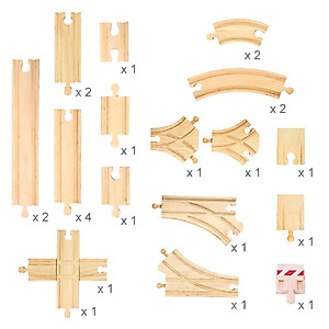 Bigjigs Rail Low Level Train Track Expansion Pack - 25pc Wooden Train Track for Train Sets , Quality Bigjigs Train Accessories , Compatible with most major Wooden Railway Brands