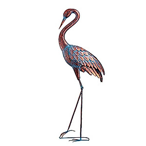 Kircust Garden Statues Patina Heron Decoy, Standing Metal Crane Sculpture for Outdoor Patio Lawn Pond Decoration, 47-Inch Tall (1PC)