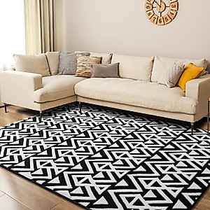 Unirea Geometric Shag Area Rugs for Bedroom Living Room, 3x5 Feet Machine Washable Small Rug Memory Foam Fluffy Carpet for Kids Room Dorm Nursery Bedside Play Mat Accent Home Decor, Black