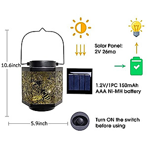 Solar Lanterns Lights Outdoor Hanging Lantern Garden Metal Waterproof LED Lantern Decor with bee Pattern Lights Solar Lamp Solar Lantern Table Lights for Desk Lawn Patio Pathway Landscape
