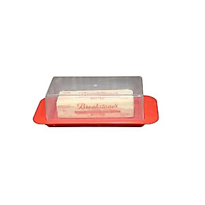 Butter Dish With Cover and Handles Fits Both Elgin East Coast and West Coast Bars of Butter (Red)
