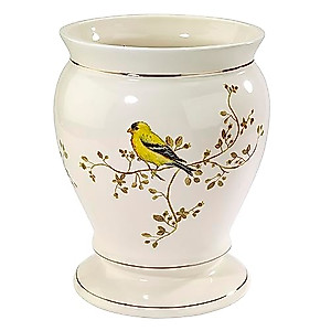 Avanti Linens Gilded Birds Waste Basket, Ivory