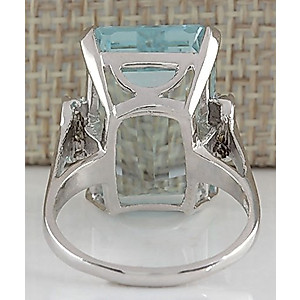 Zhiwen DOCCESTU Vintage Fashion Women 925 Silver Aquamarine Gemstone Ring Engagement Wedding Jewelry Size 5-11 (8#)