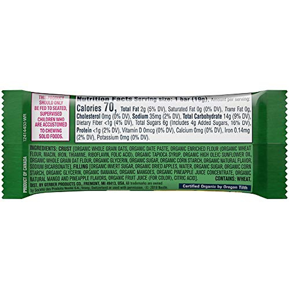 Gerber Organic Grain & Grow Toddler Bars, Banana Mango Pineapple, Soft Baked Grain Bars Toddler Snack, 8 Individually Wrapped Bars/Box (Pack of 2 Boxes)