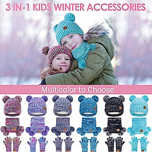 SENPUKI Kids Winter Hat Gloves Scarf Set, Girls Toddler Children Beanie with Pom Knit Neck Warmer Gaiter Mittens Fleece Lined Set