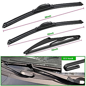 3 wipers Replacement for 2013-2018 Toyota RAV4, Windshield Wiper Blades Original Equipment Replacement - 26"/16"/10" (Set of 3) U/J HOOK