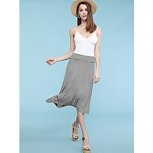 Lock and Love LL WB1105 Womens Lightweight Fold Over Flared Midi Skirt S Heather_Grey