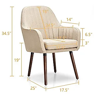 Giantex Set of 2 Fabric Dining Chairs, Accent Upholstered Arm Chair w/Wood Legs, Thick Sponge Seat, Non-Slipping Pad, Modern Leisure Chair for Dining Room, Living Room, Bedroom (2, Beige)