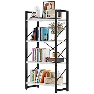 DWVO 4 Tier Bookshelf, Small Book Shelf Modern Bookcase, Narrow Book Case Book Storage Organizer for CD/Movie/Book, Bookshelves for Bedroom Office Living Room, White & Black