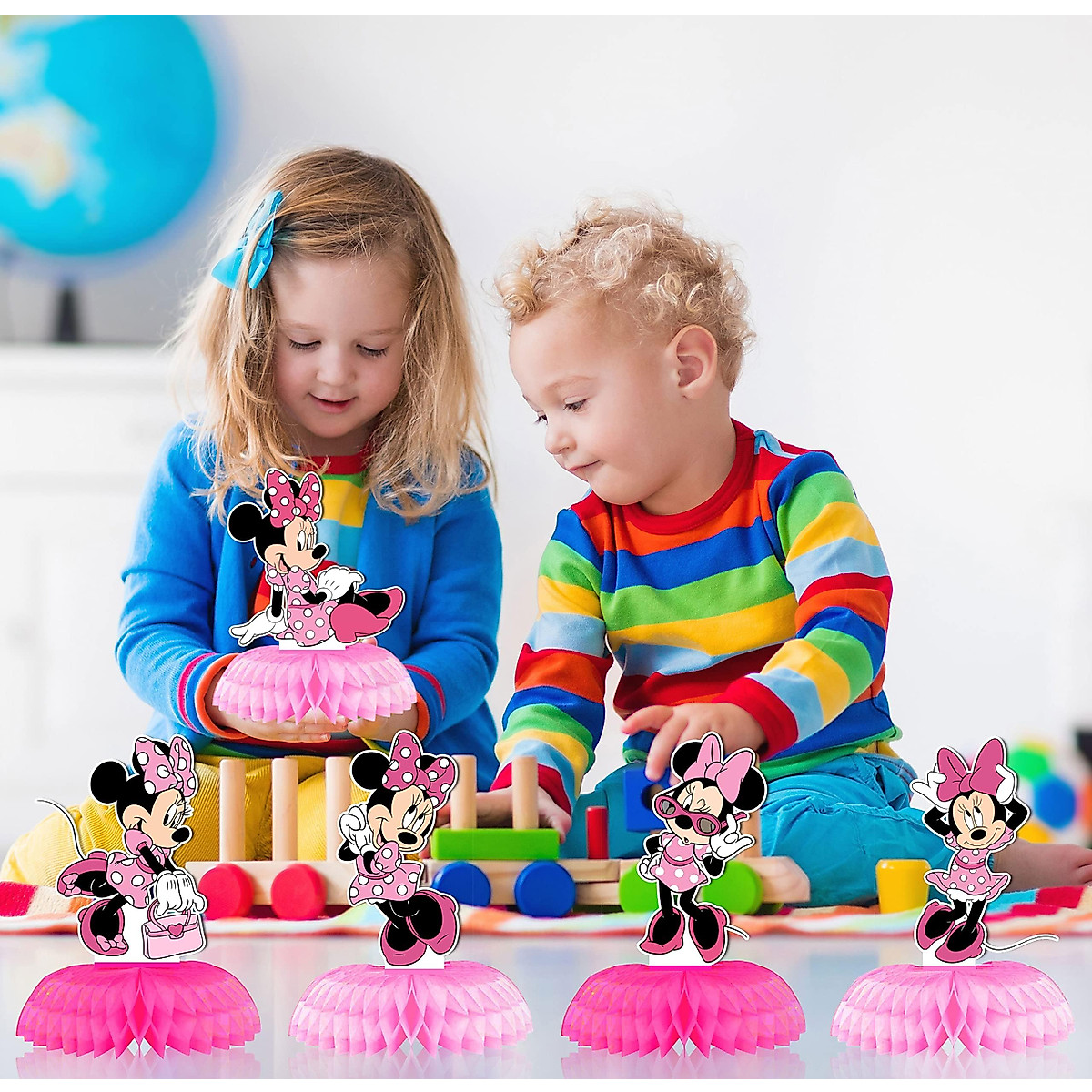 Minnie Birthday Party Supplies, 7Pcs Honeycomb Centerpieces for Mouse Party Decorations, Double Sided Table Decorations Centerpieces Party Favors